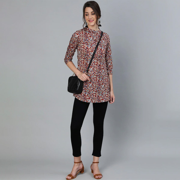 Women's Maroon & Cream-Coloured Printed Tunic