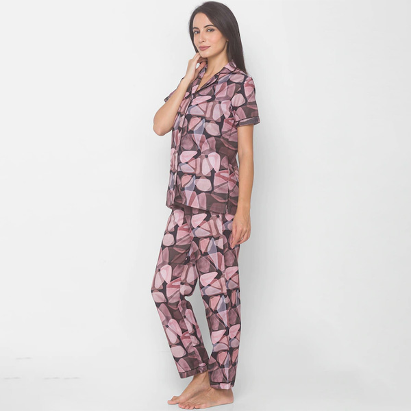 Women Black Abstract Printed Nightwear
